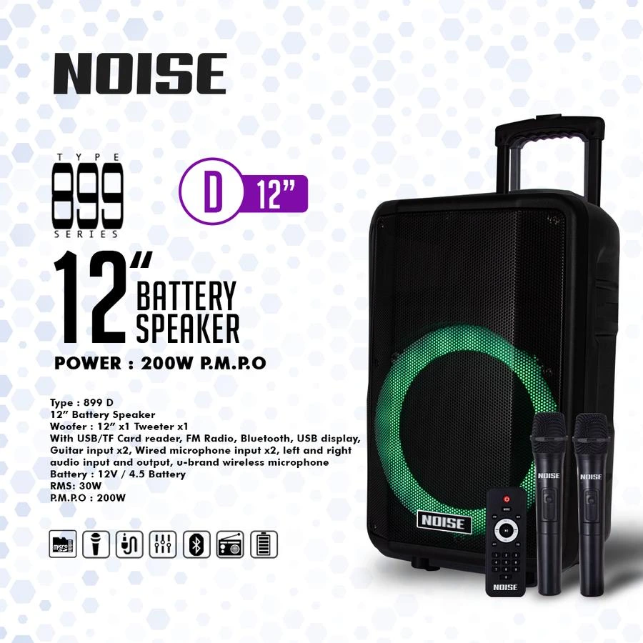 NOISE Speaker Bluetooth Portable Karaoke Speaker Wireless 12 Inch NS ...