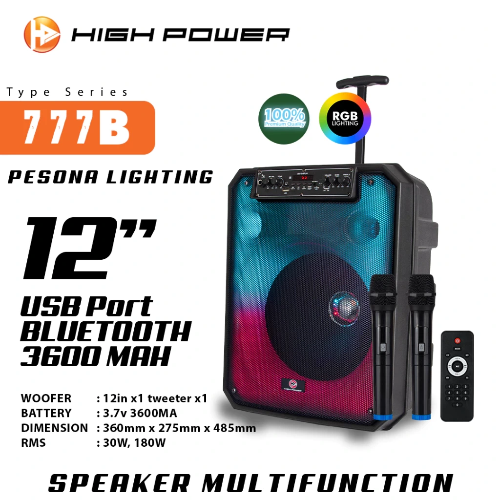 HIGH POWER Speaker Portable Bluetooth Dengan Mic Karaoke 12 Inch 777A ...